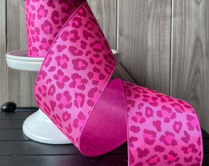 D Stevens, 10 Yards, 4 Inch Wired Ribbon, Pink Leopard Ribbon, Pink ...