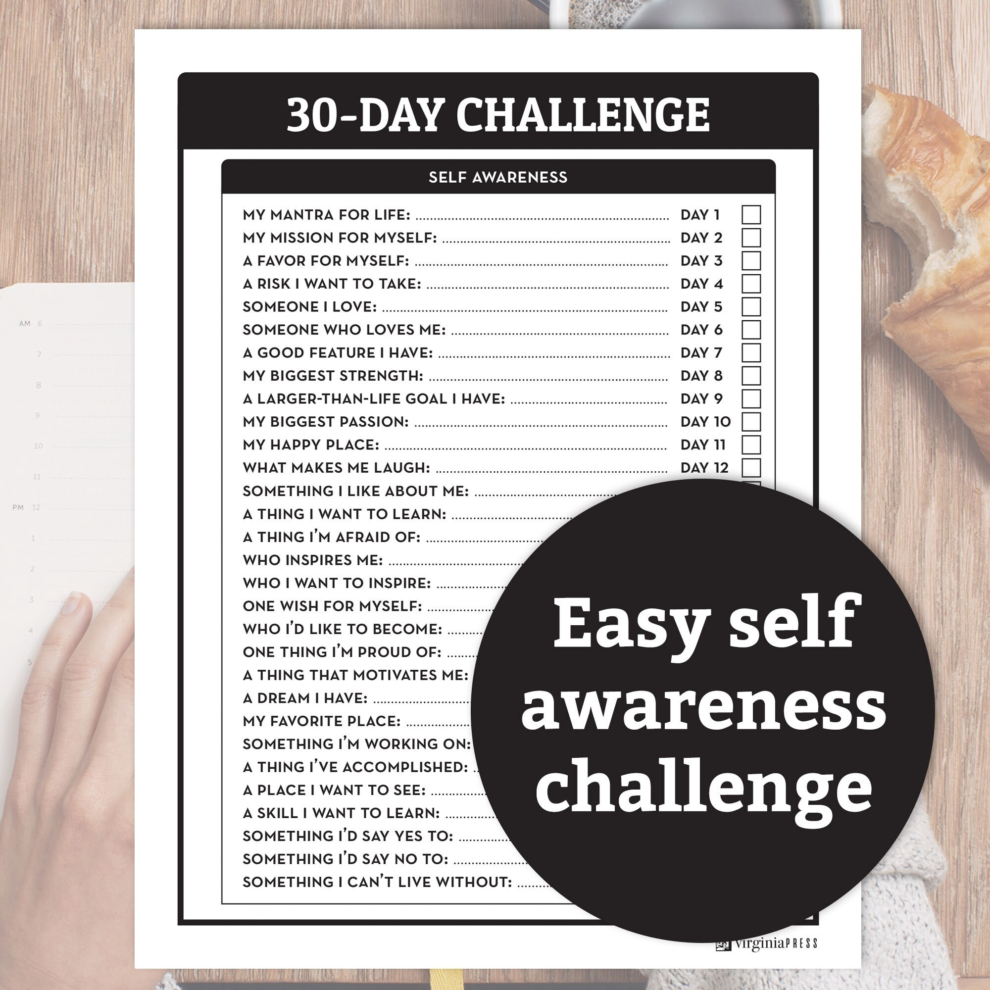 30 Day Challenge | 30 Day Challenge Printable, 30 Days to Calm, Self ...