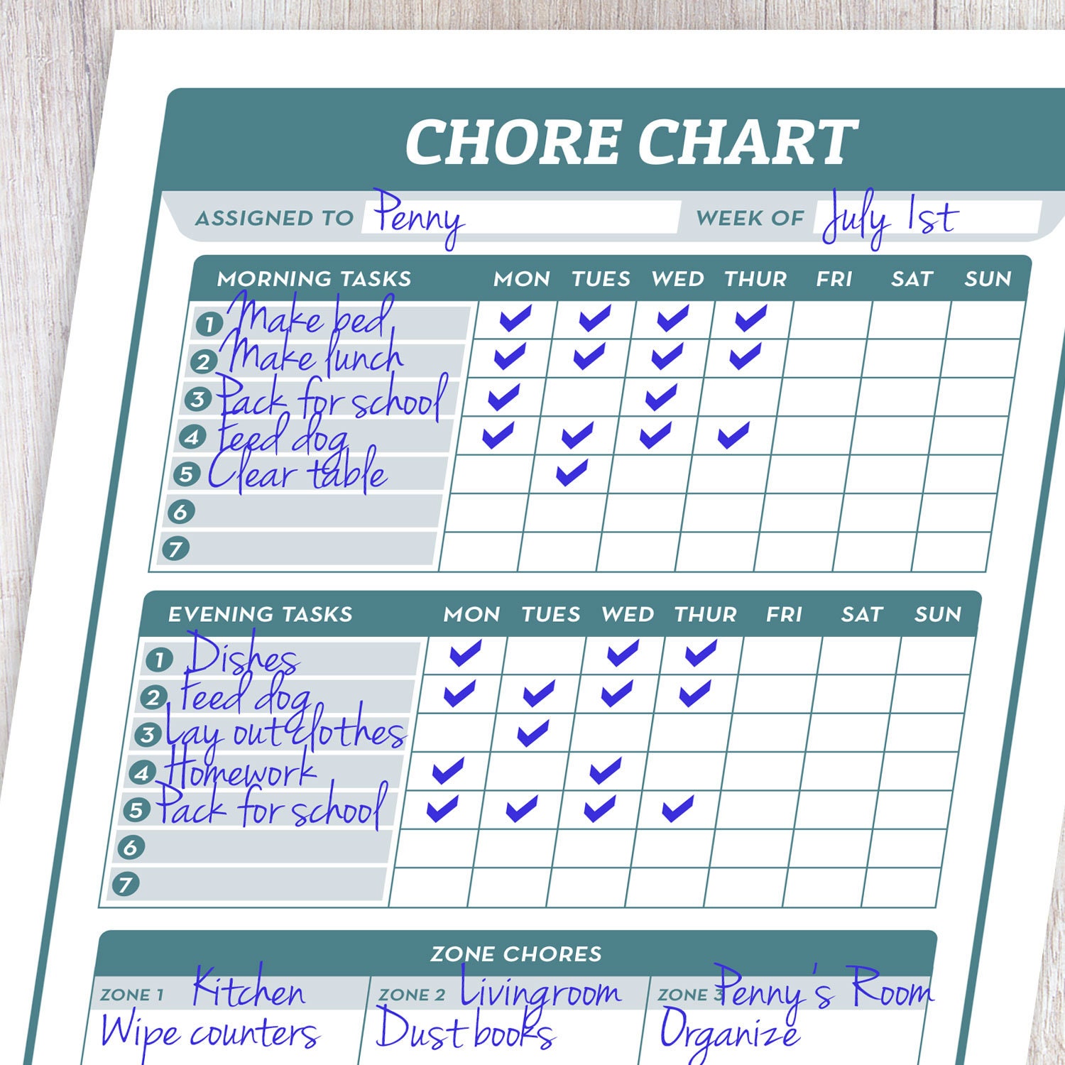 Kid's Chore Chart Printable | EDITABLE PDF, Child Responsibility Chart ...