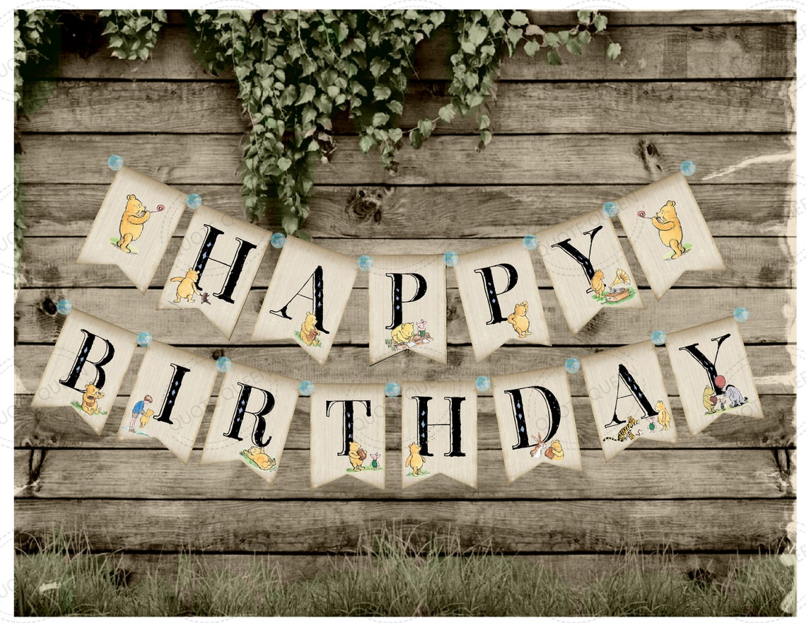 Winnie the Pooh Happy Birthday for Boy Digital Banner, Winnie the Pooh ...