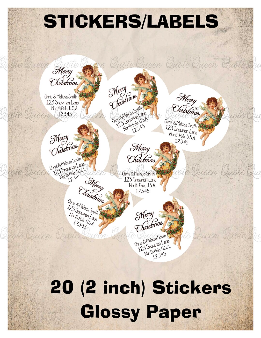 CHRISTMAS CHERUB Stickers/labels, Cherub, Angel, Personalized Label ...