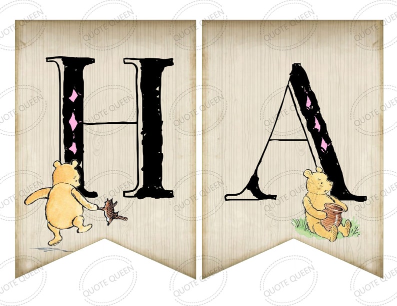 Winnie the Pooh Happy Birthday for Girl Digital Banner, Winnie the Pooh ...