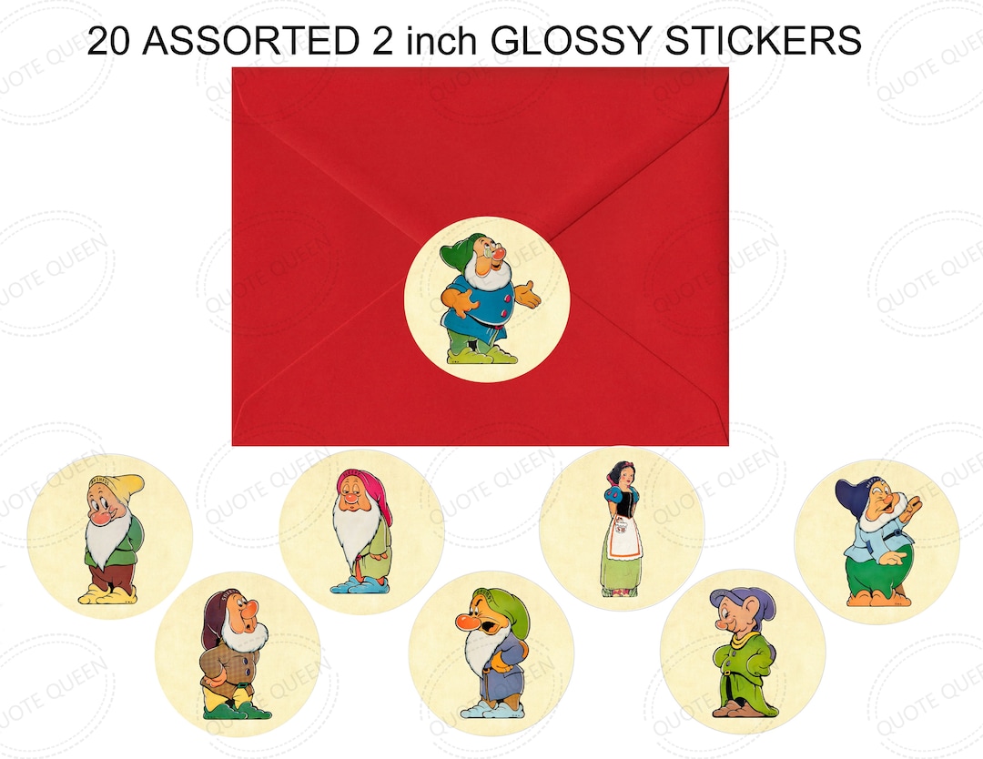 Snow White and the Seven Dwarfs Stickers, Vintage Style Snow White and ...