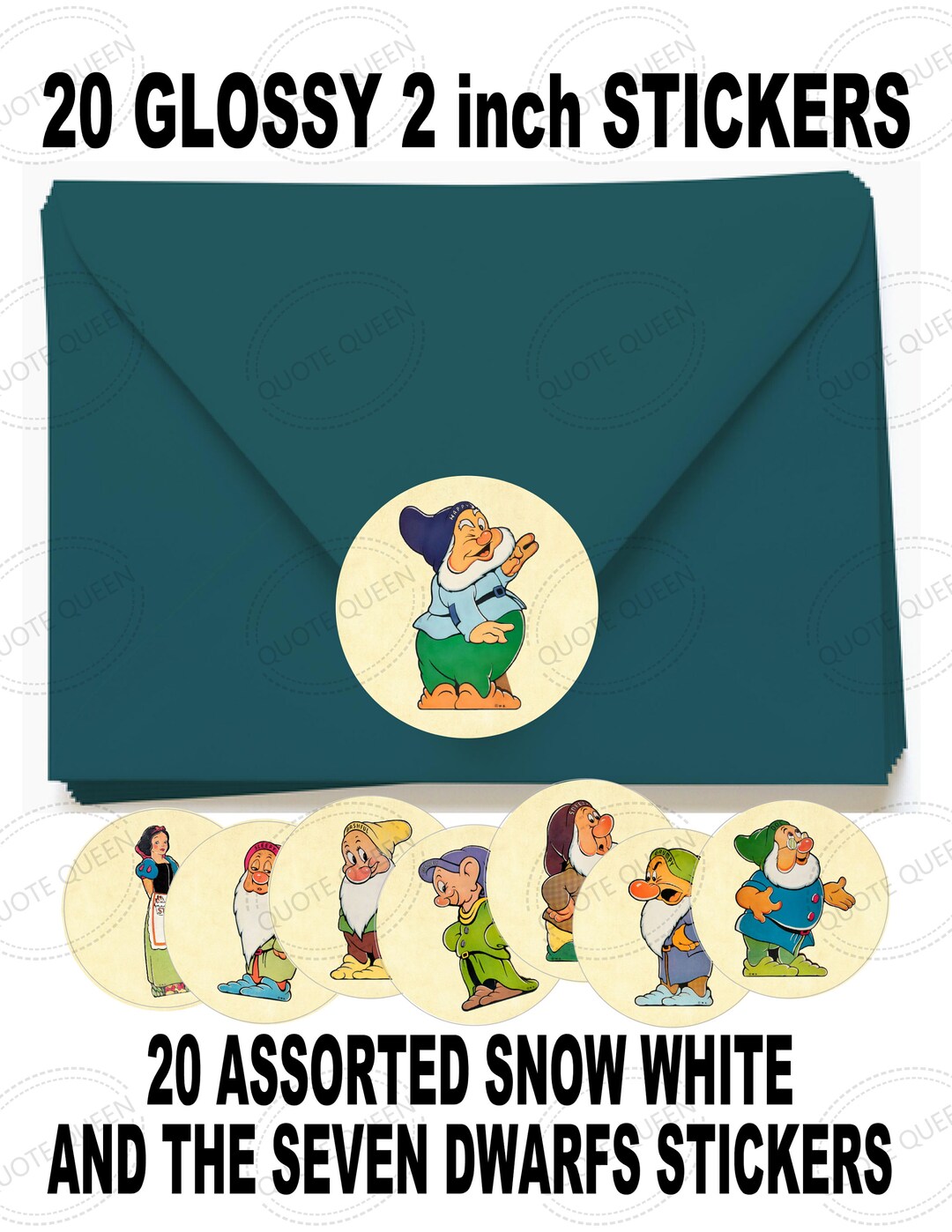 Snow White and the Seven Dwarfs Stickers, Round Stickers, Glossy ...