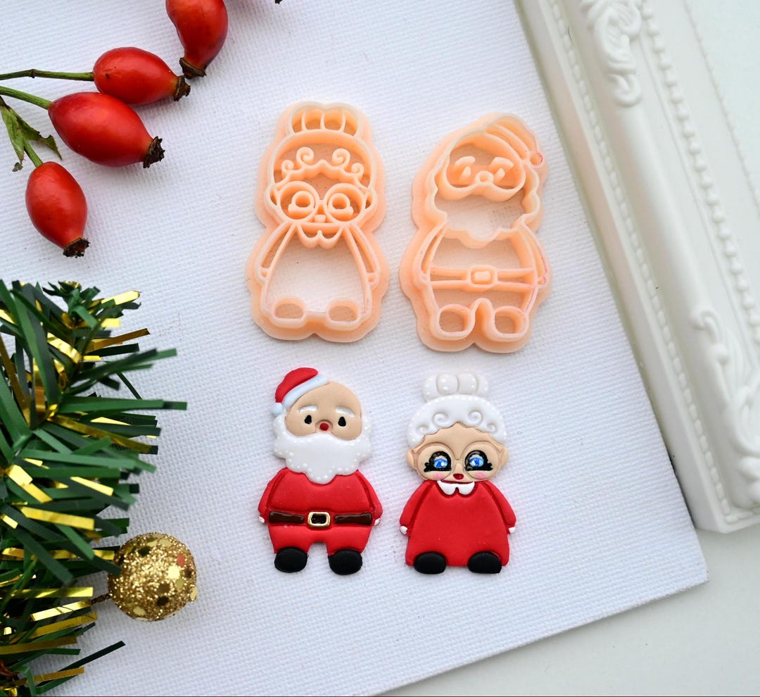 Santa and Mrs Claus Polymer Clay Cutter |SET Holiday Winter Clay ...