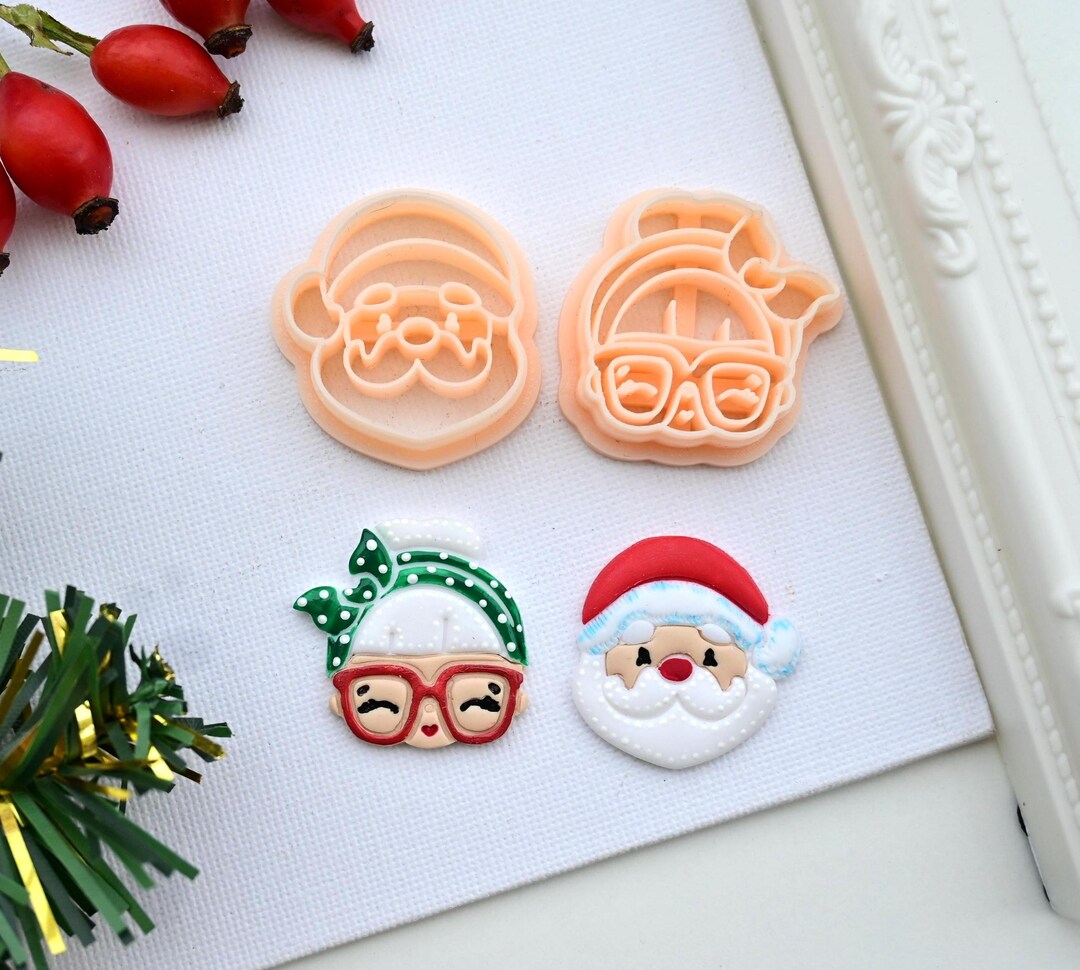 Santa and Mrs Claus Polymer Clay Cutter |SET Holiday Winter Clay ...
