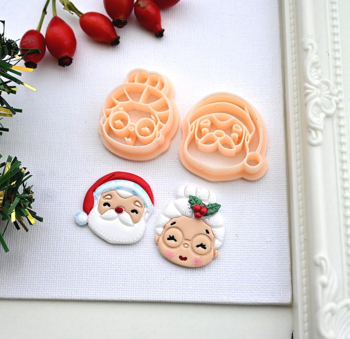 Santa and Mrs Claus Polymer Clay Cutter |SET Holiday Winter Clay ...