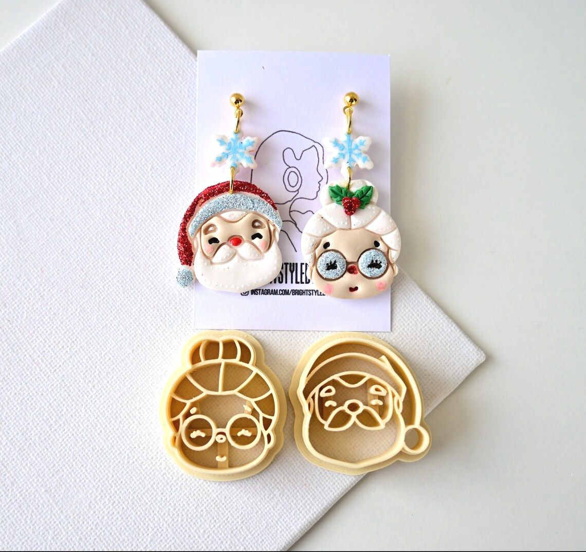 Santa and Mrs Claus Polymer Clay Cutter |SET Holiday Winter Clay ...