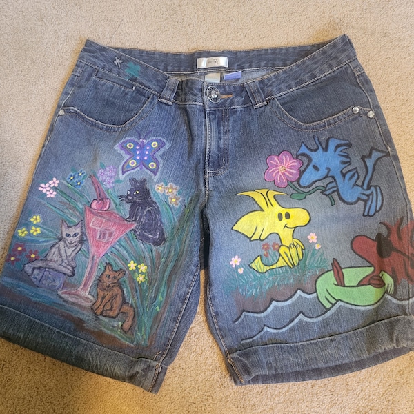 Painted Denim Shorts - Etsy