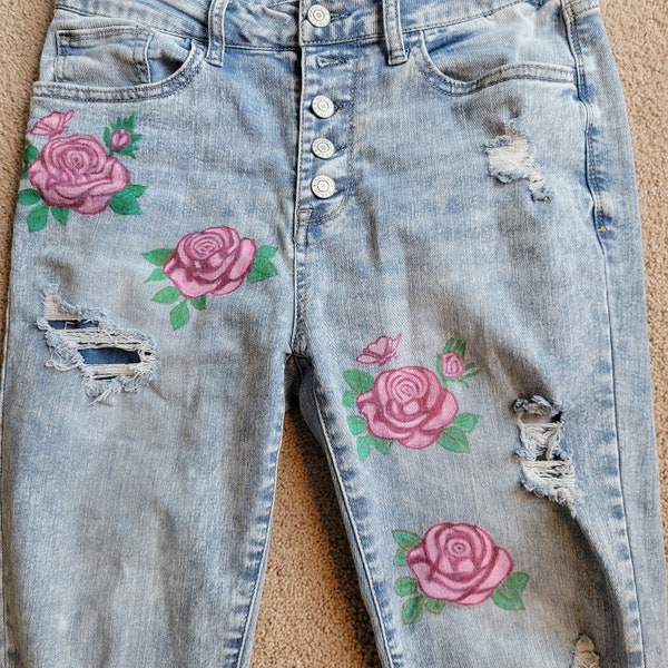 Hand Painted Jeans - Etsy