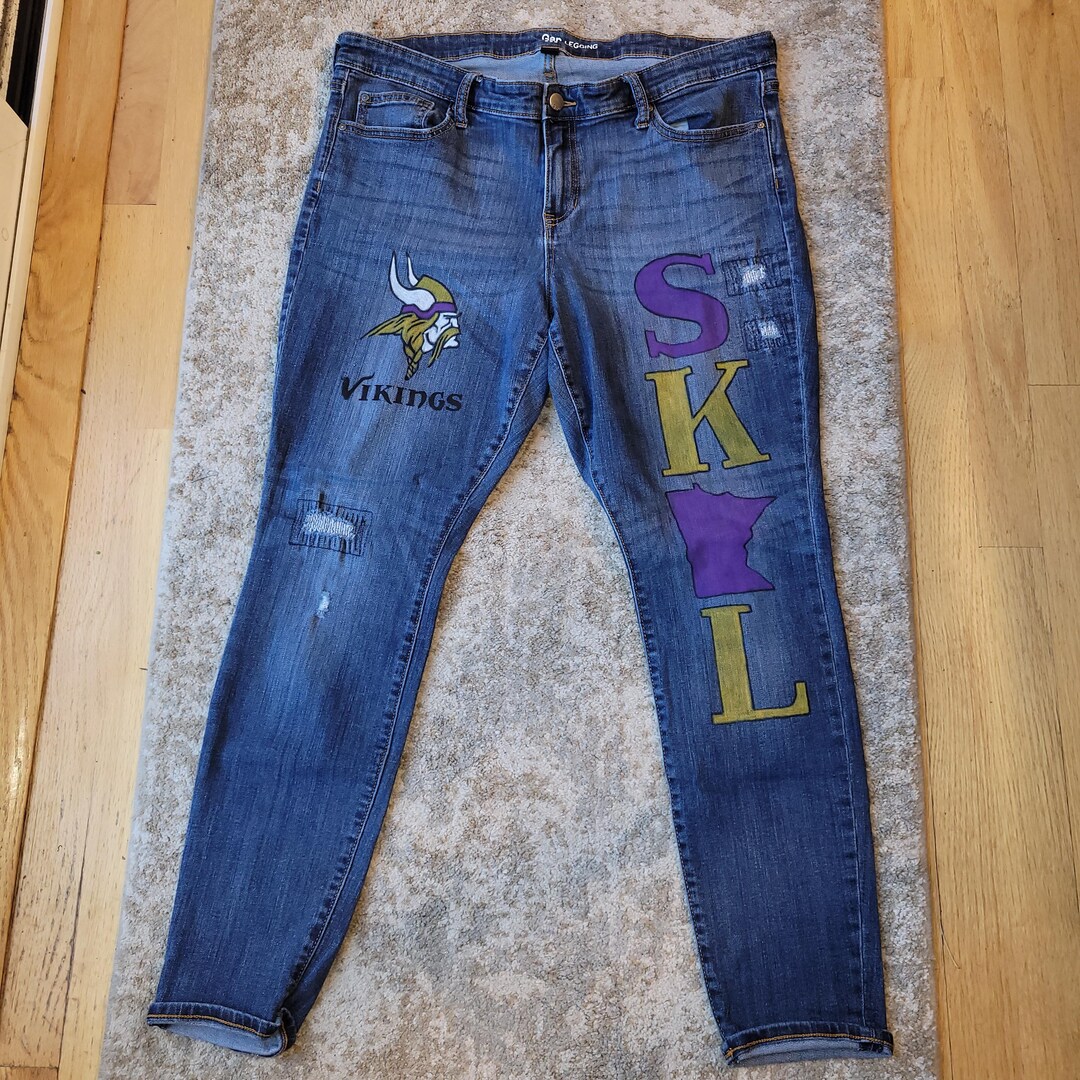 SKOL Minnesota Vikings Hand Painted Jeans 3 GAP Jegging Size 16. 33 ...