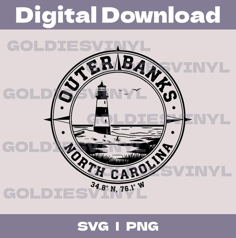 OBX Outer Banks Lighthouse SVG PNG, Beach Coastal Decor, Sea Life Art ...