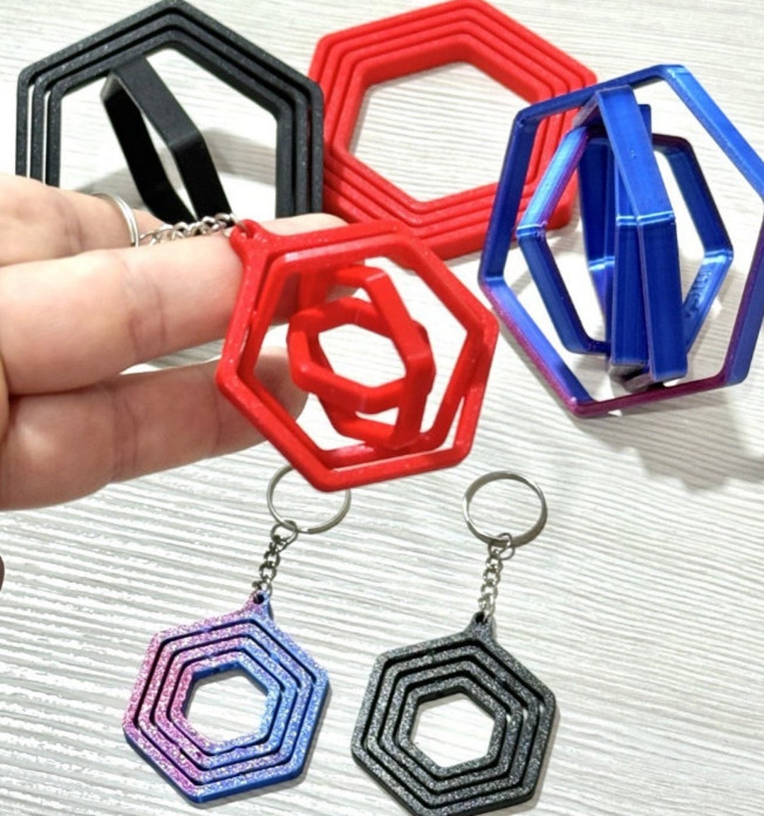 3D Printed - Mini Hexagon Gyro Keychain - Etsy