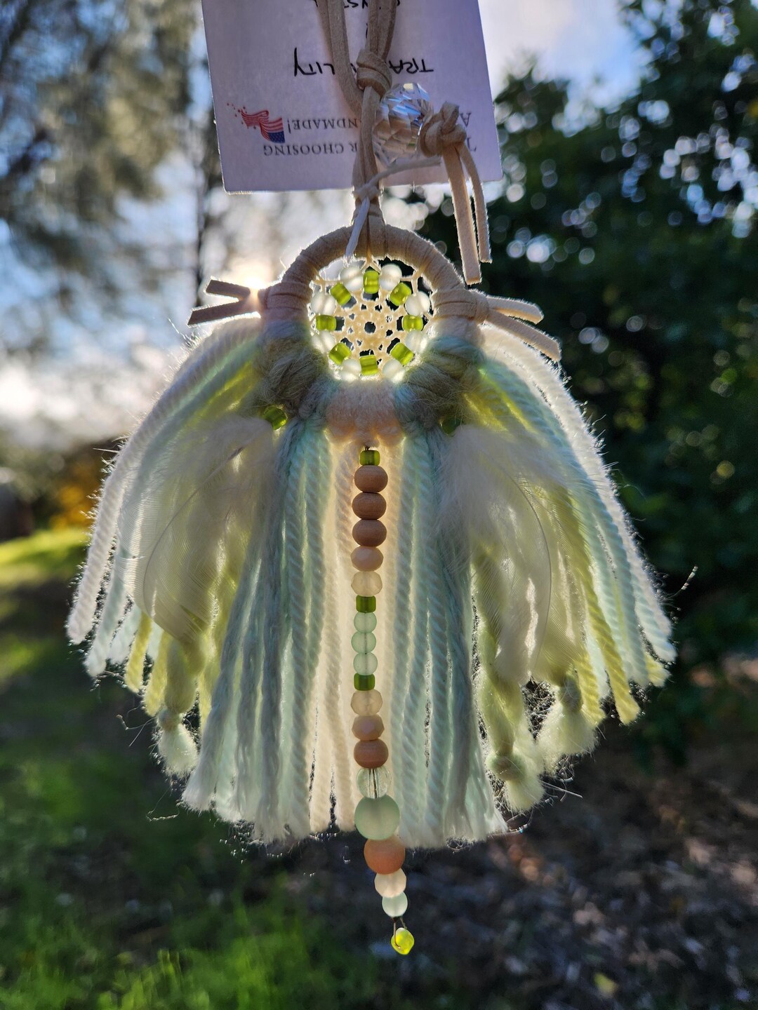 Sea Foam + Sea Green *mini* Handmade Dream Catcher With Yarn + Beads ...
