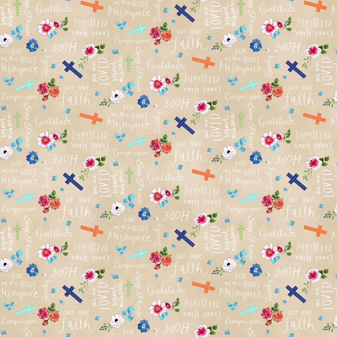 Faith Words Khaki Digitally Printed Cotton Fabric - Etsy
