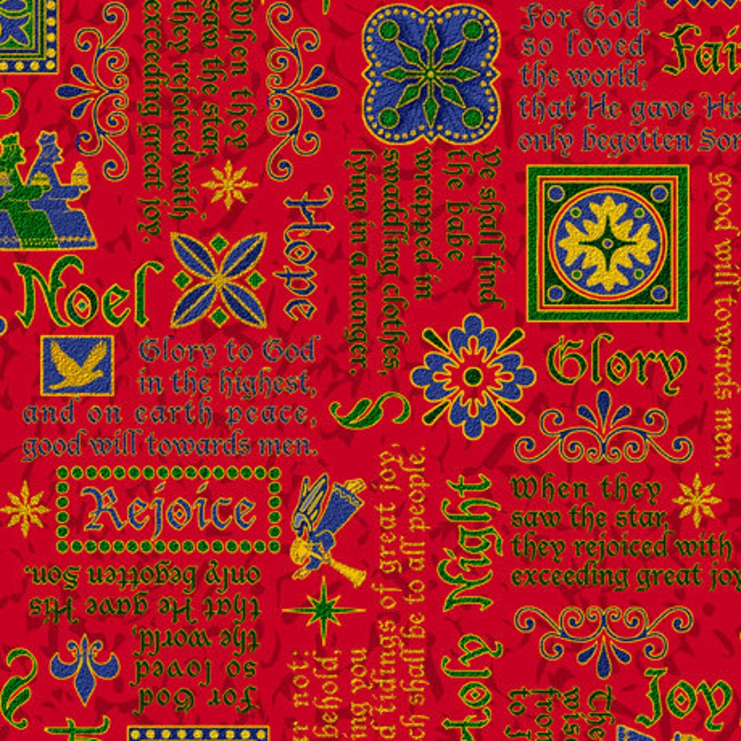 The Nativity Words Red Cotton Fabric - Etsy