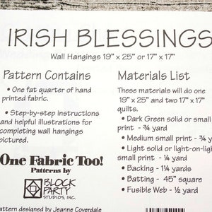Irish Blessings Quilt Pattern & Fabric Panel Kit - Etsy