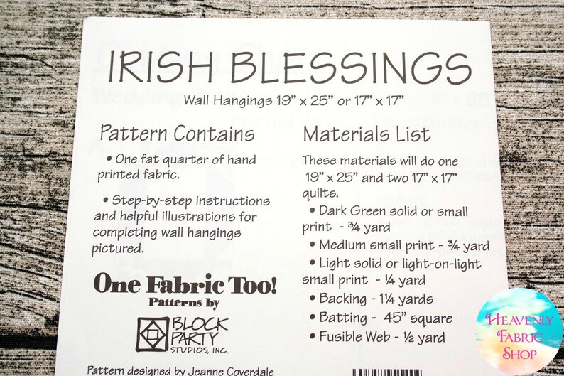 Irish Blessings Quilt Pattern & Fabric Panel Kit - Etsy