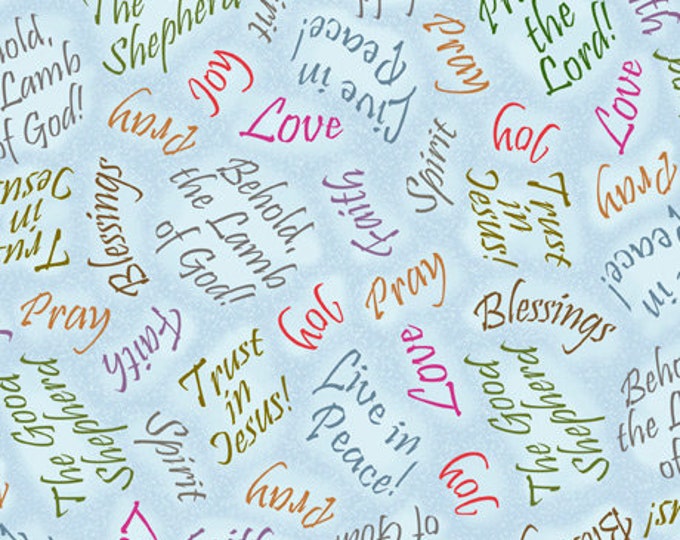 The Good Shepherd Religious Words Blue Cotton Fabric - Etsy