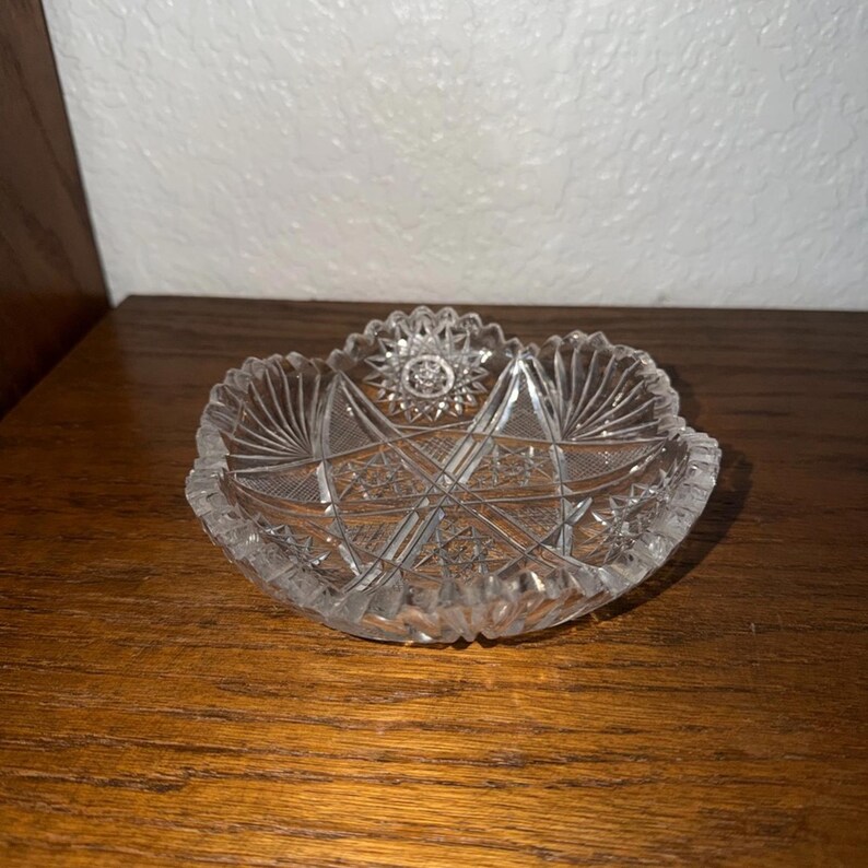 Antique American Brilliant Period Cut Crystal Glass Bowl - Hobstar ...