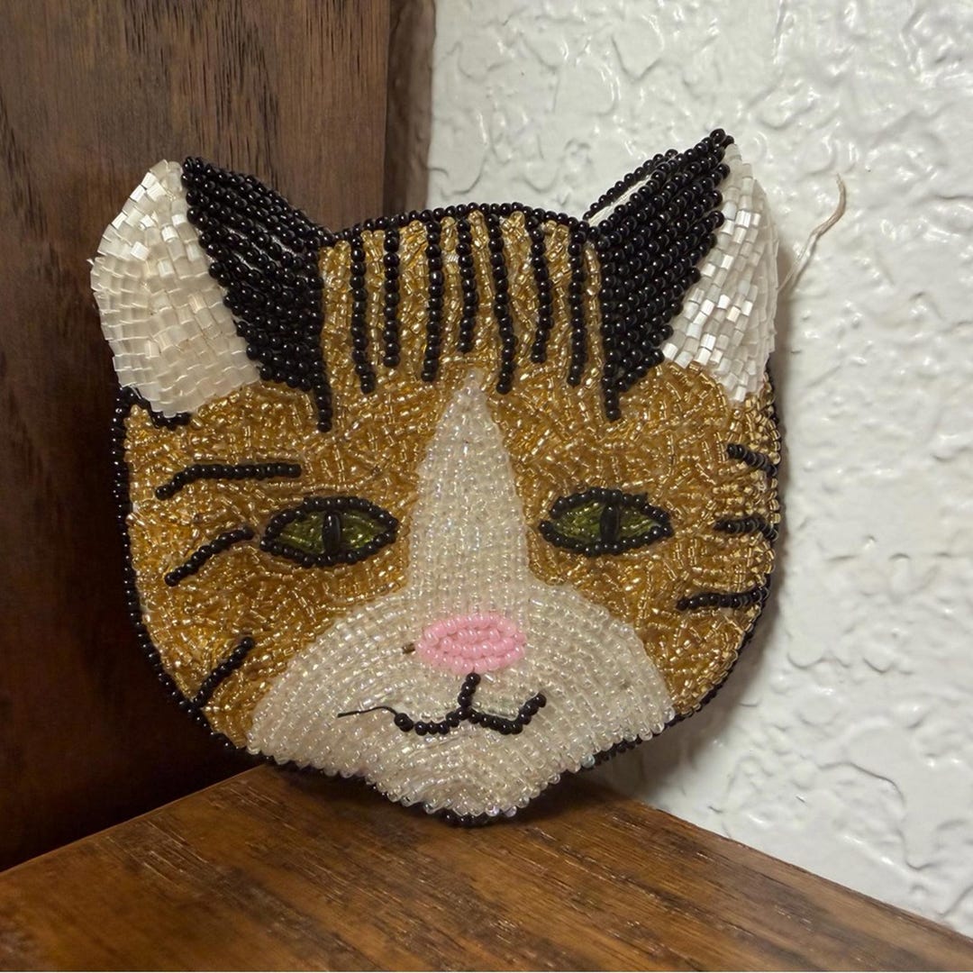 Beaded Cat Face Coin Purse - Black, White, Tan - Etsy