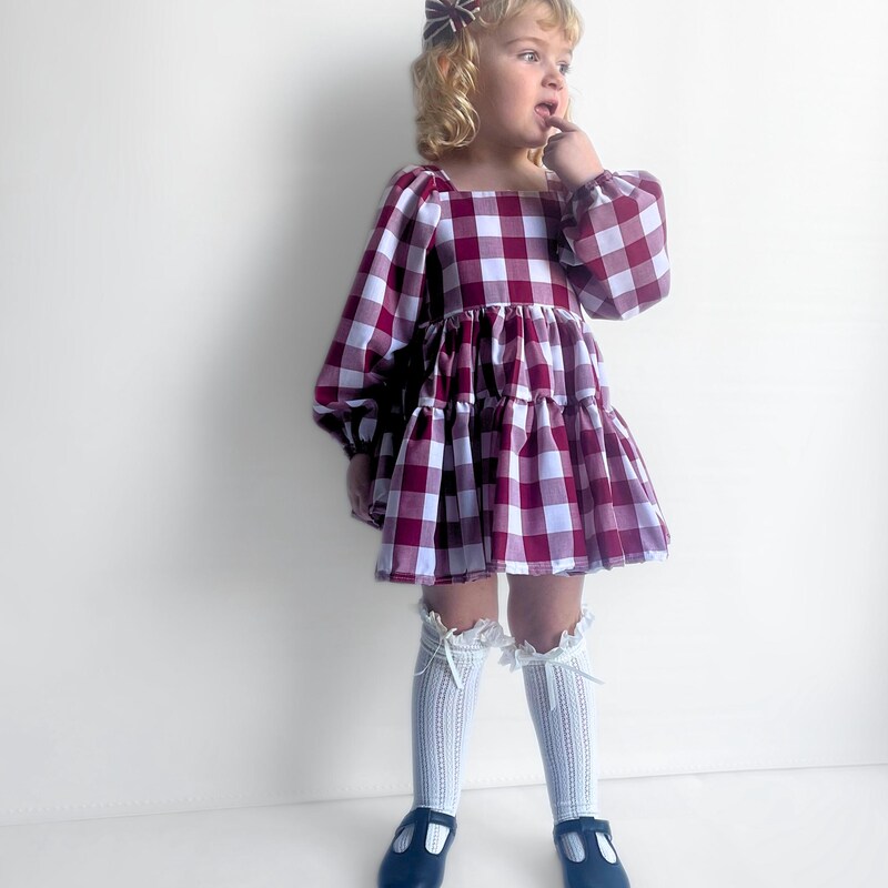 Check Burgundy Dress - Etsy