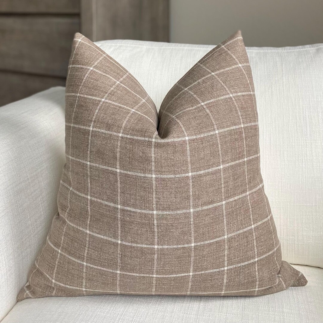 Taupe and Cream Linen Window Pane Pillow Cover, Cover Only - Etsy