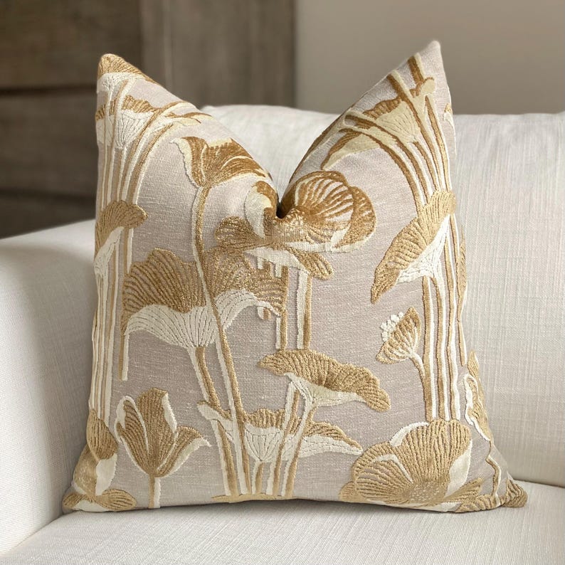 Gold Velvet Floral Print Throw Pillow Cover, Cover Only - Etsy