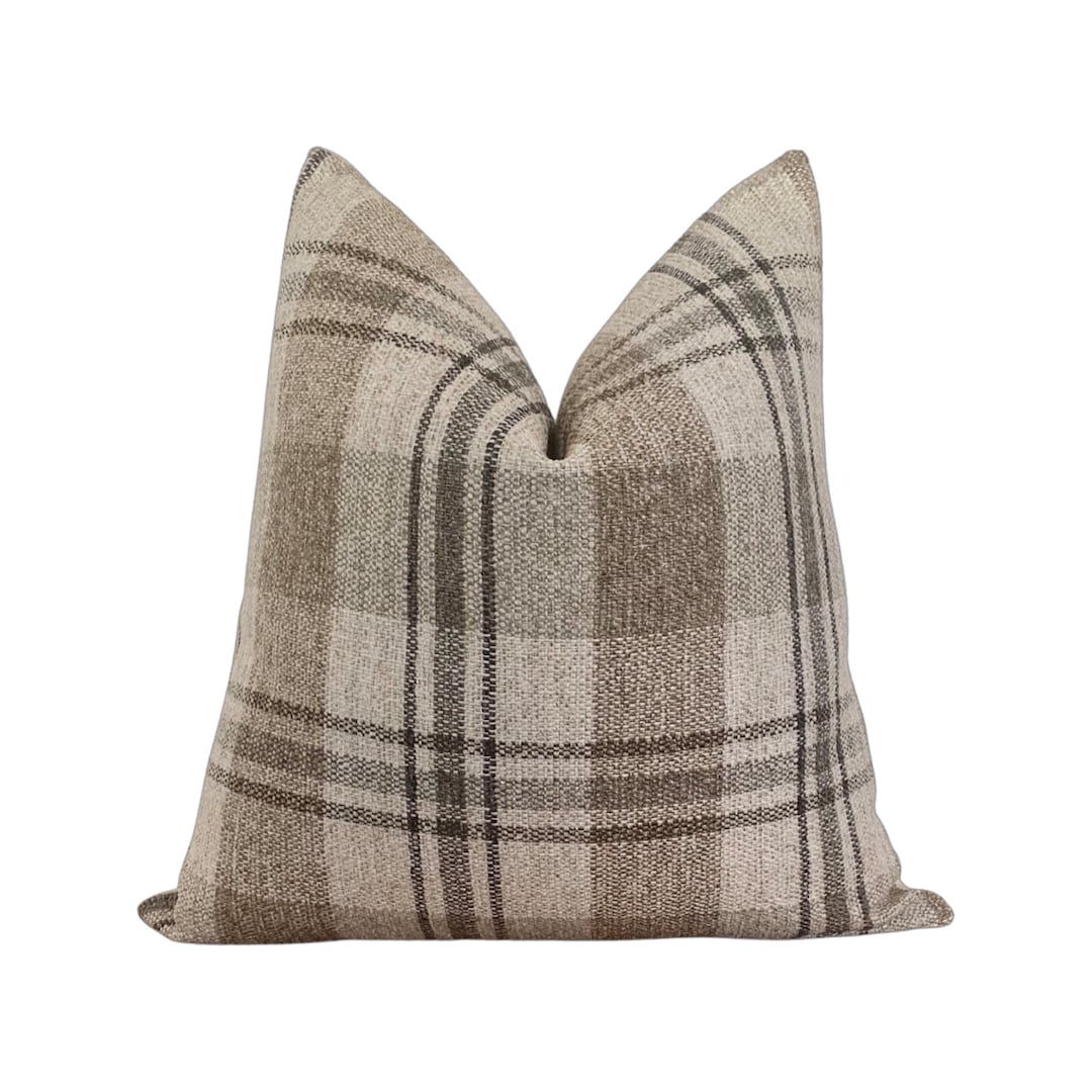 Beige, Gold, Gray Plaid Check Throw Pillow Cover, USA Made, Cover Only ...