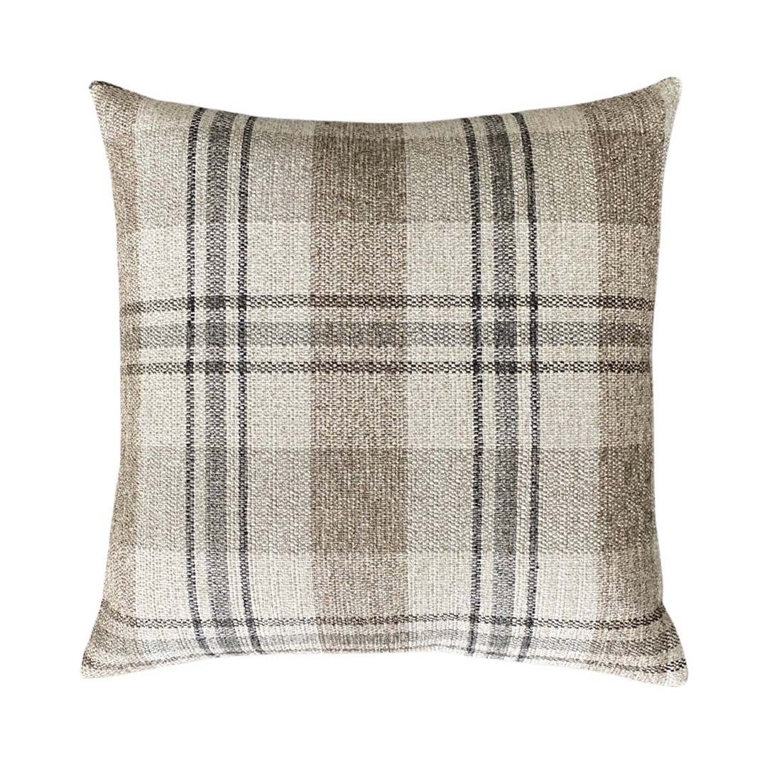 Beige, Gold, Gray Plaid Check Throw Pillow Cover, USA Made, Cover Only ...