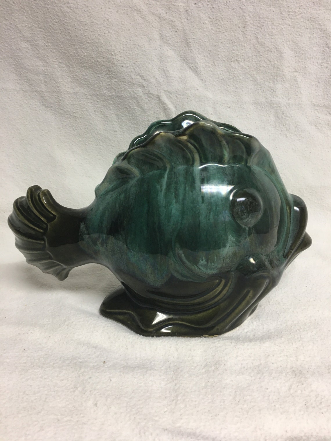 Vintage Blue Mountain Pottery Blow Fish Green Drip Pottery Planter ...