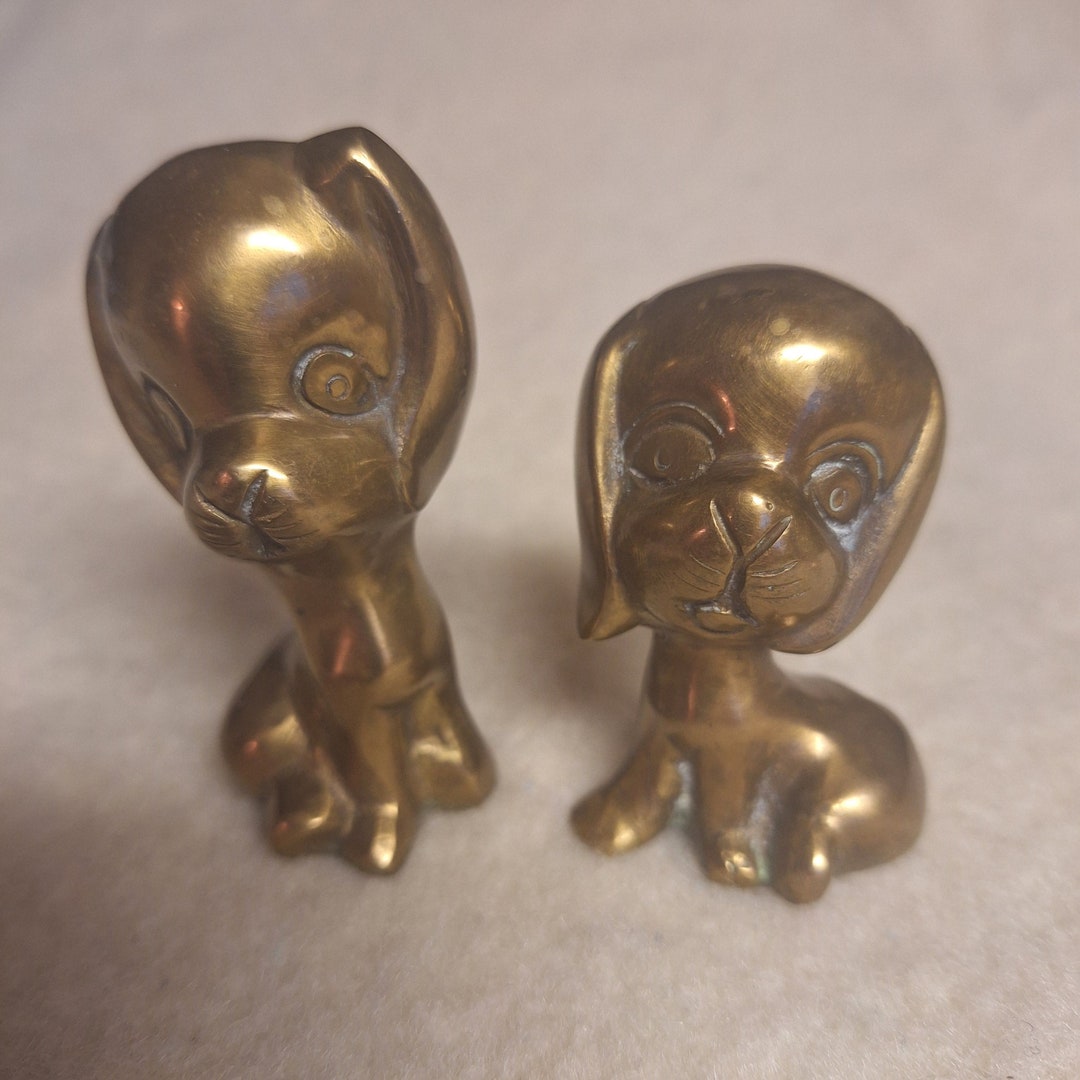 Vintage Solid Brass Dog Figurines, Brass Figurines, MCM Brass Dogs Long ...