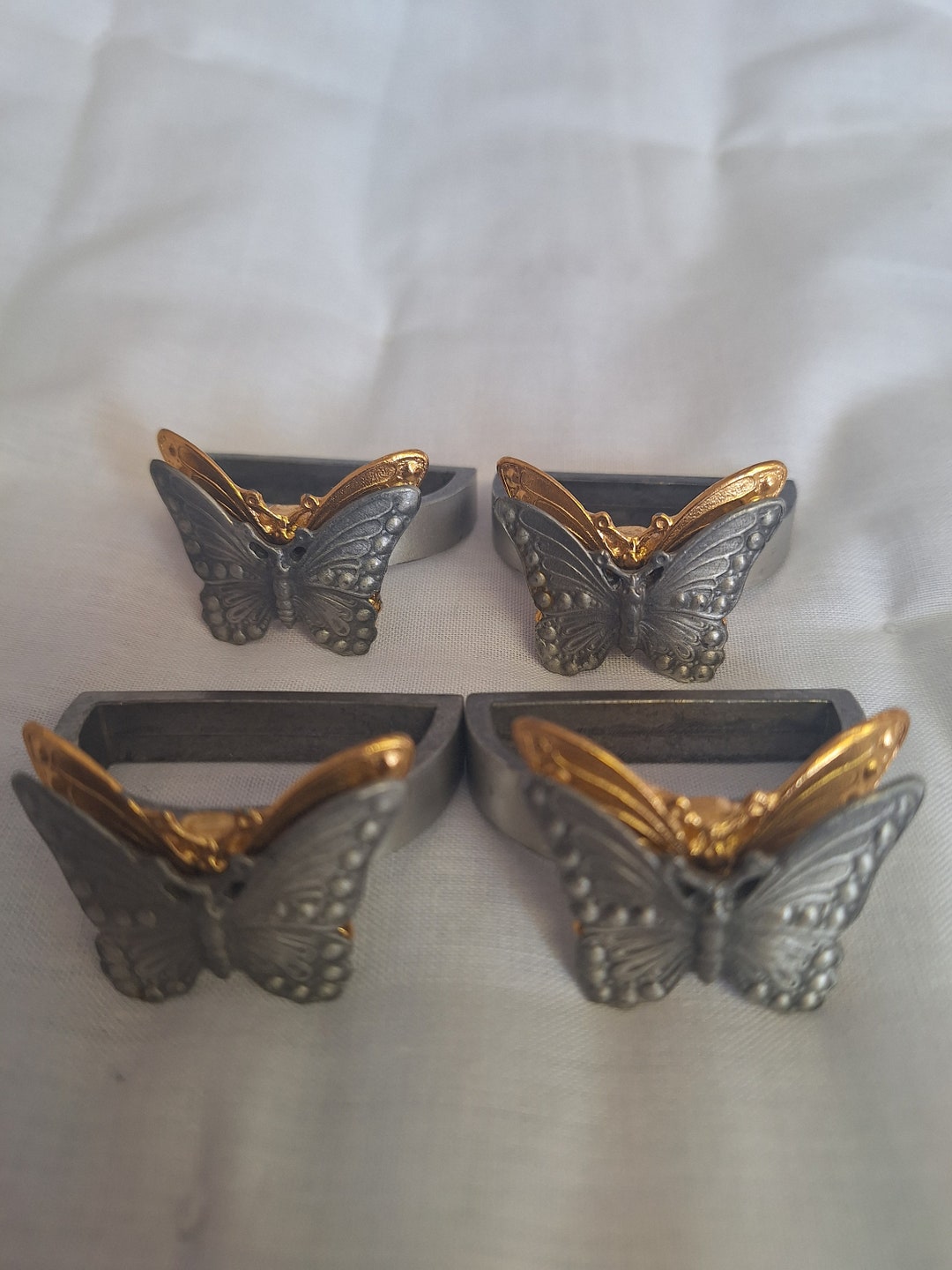 Pewter and Gold Metal Butterfly Napkin Rings 4 Napkin Holders Butterfly ...