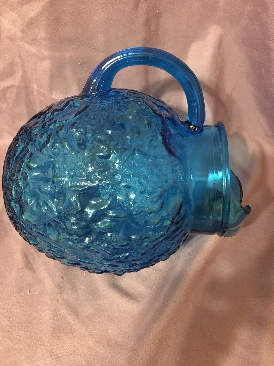 Vintage Anchor Hocking Pitcher Jug Etched Glass Blue 1960s - Etsy