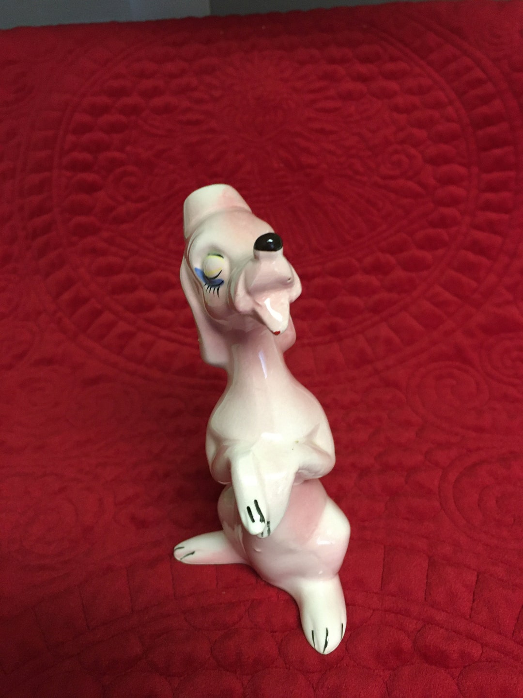 Vintage Ceramic Poodle Figurine Pink and White Vintage Poodle Figurine ...