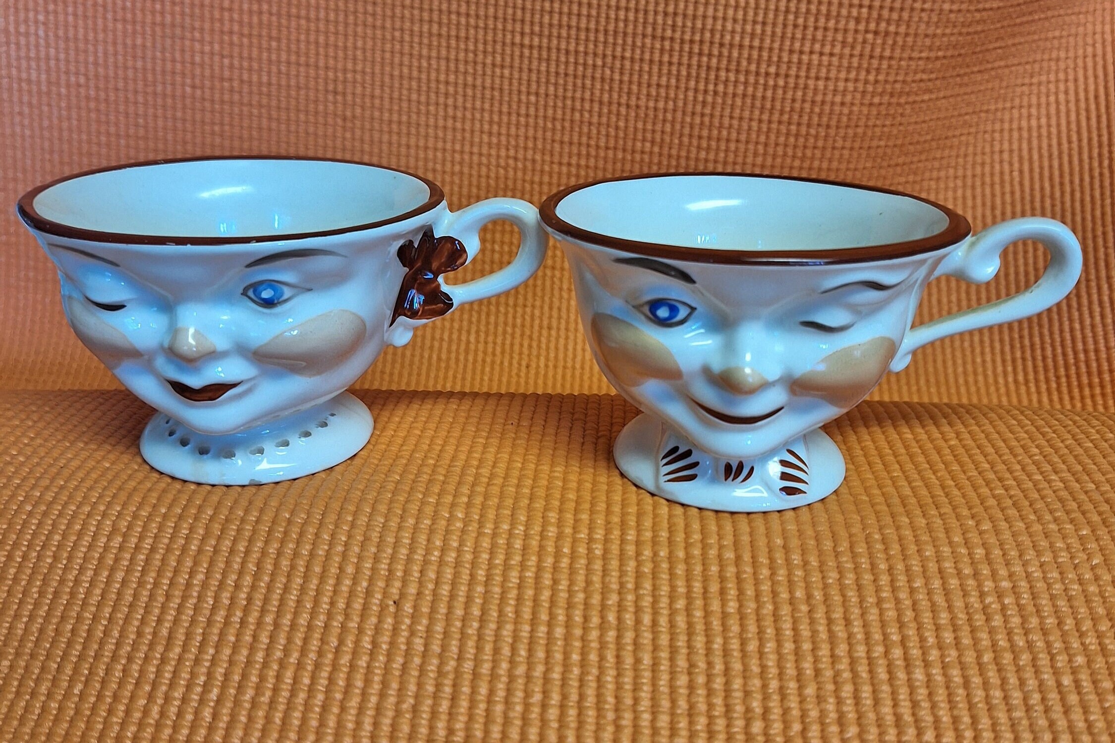 Vintage Smiley Face Tea Cups Staffordshire Winking Eye Face Cups ...
