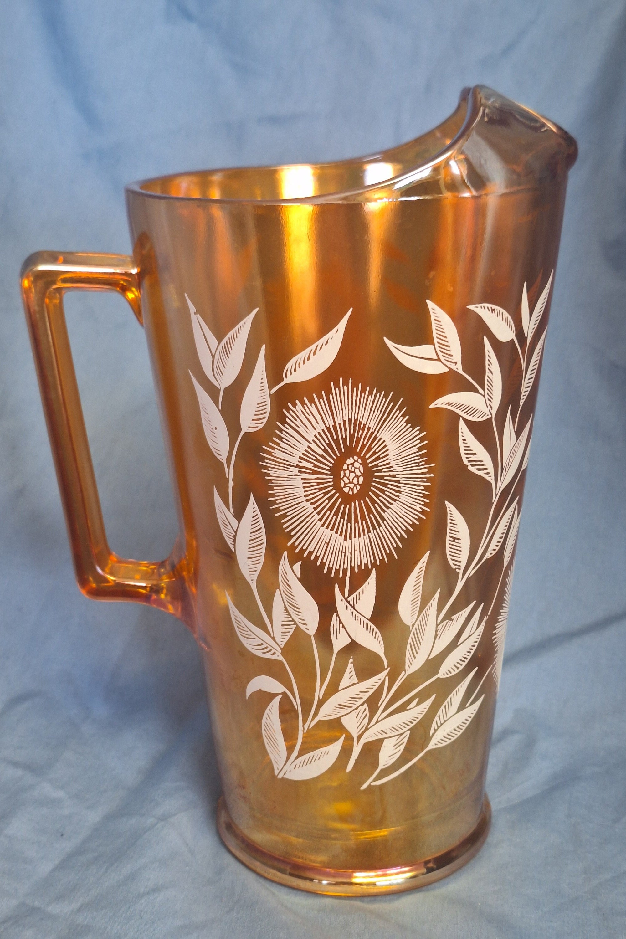 Vintage Jeanette Marigold, Peach Lustre Carnival Glass Large Pitcher ...