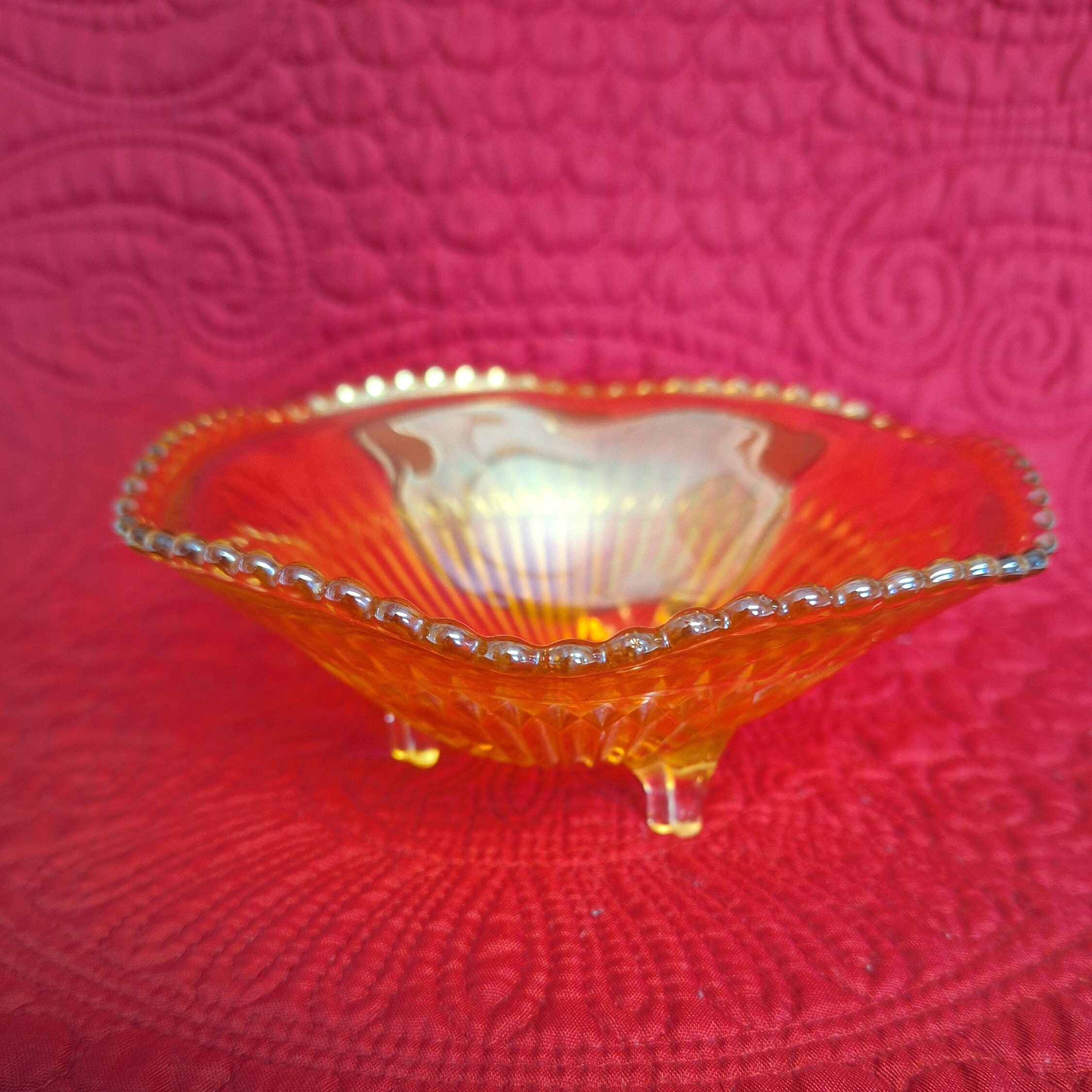 Vintage Jeannette Marigold Glass Candy Dish Carnival Glass Footed Candy ...