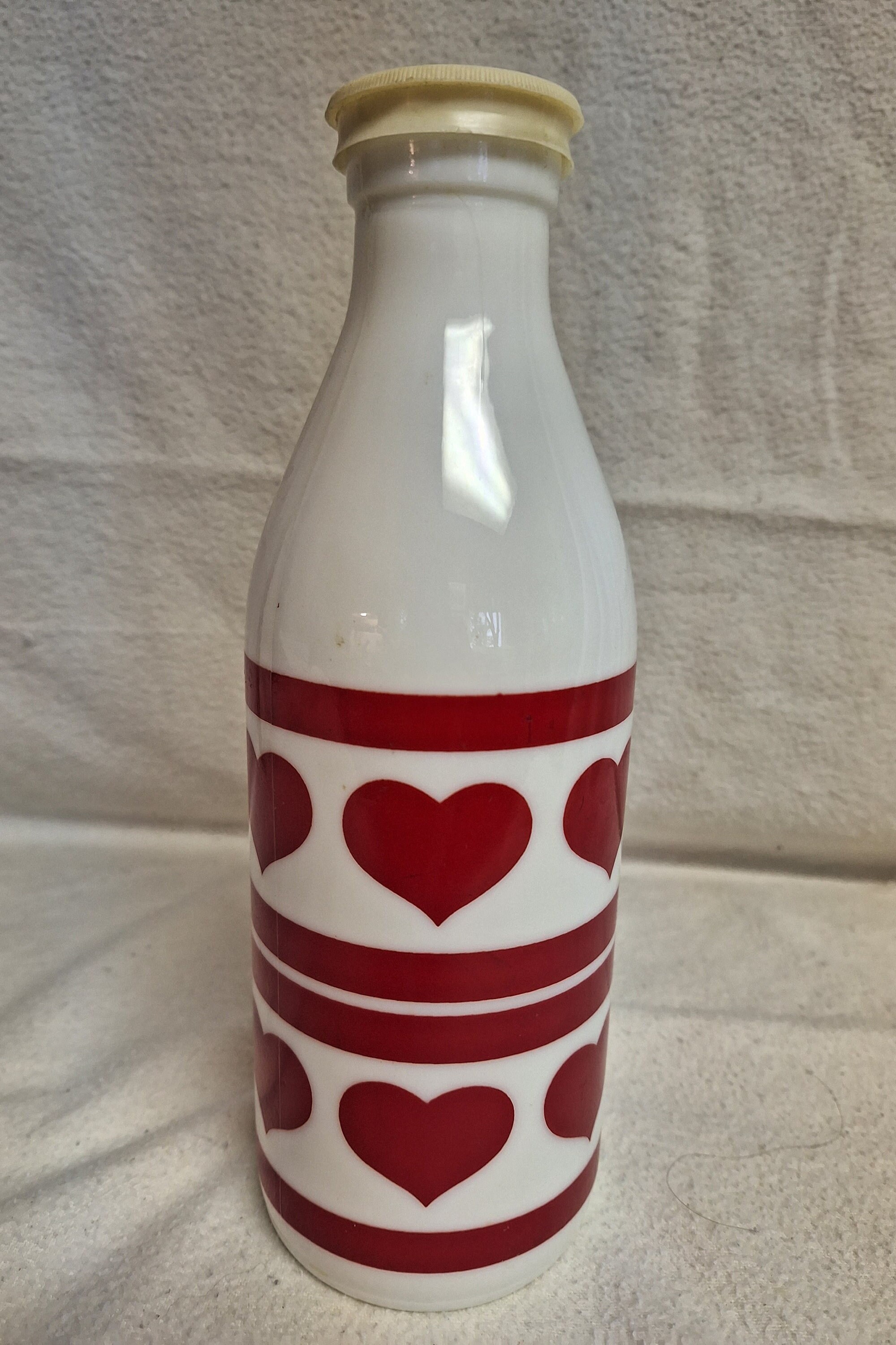 Vintage Milk Glass Milk Bottle With Original Lid Red and White - Etsy