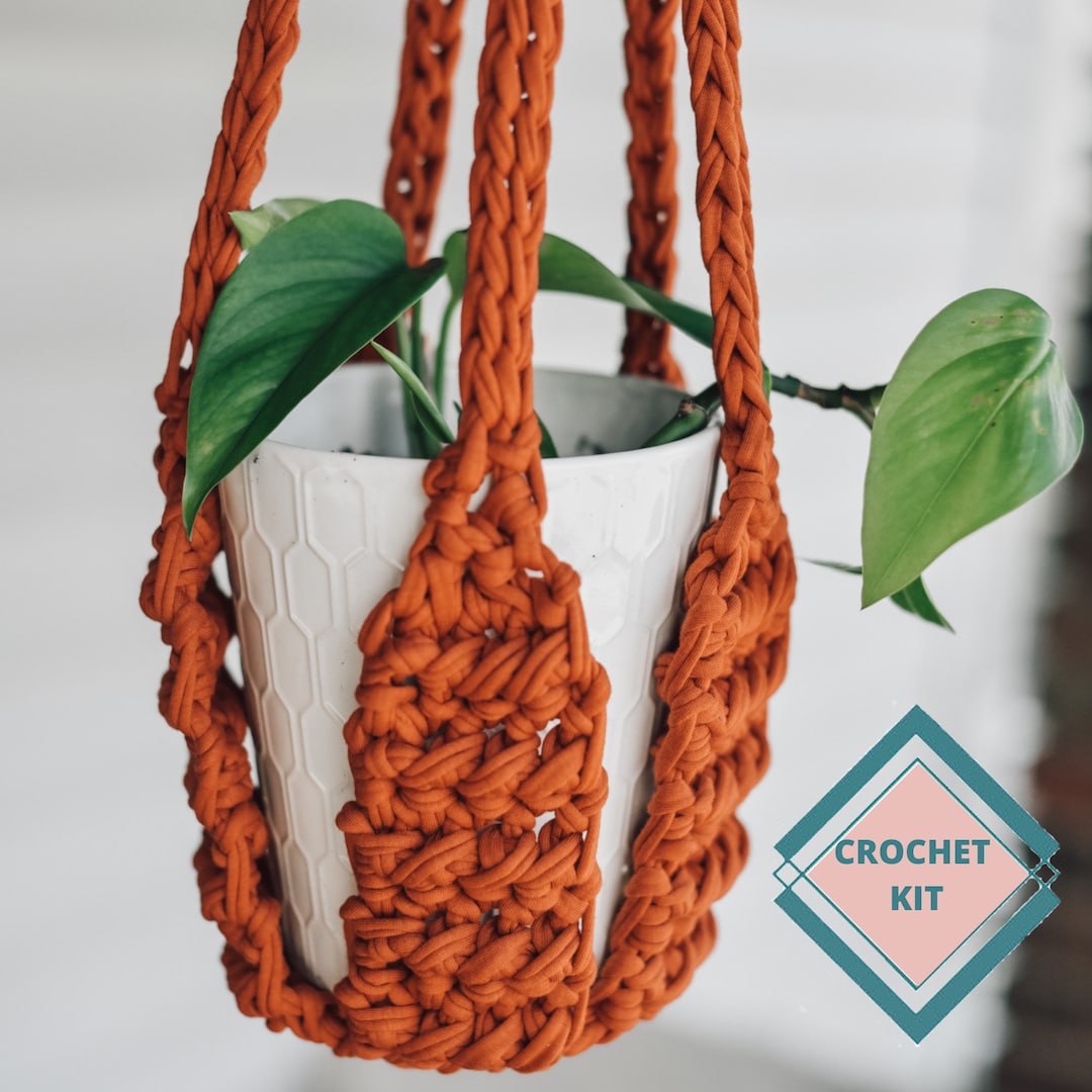 Crochet Hanging Planter Kit, Planter Pattern With T-shirt Yarn, Easy ...