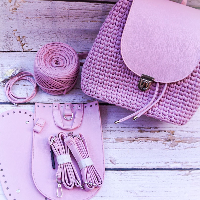 Mini Backpack Crochet Pattern for Leather Base Kit, Tshirt Yarn Crochet ...