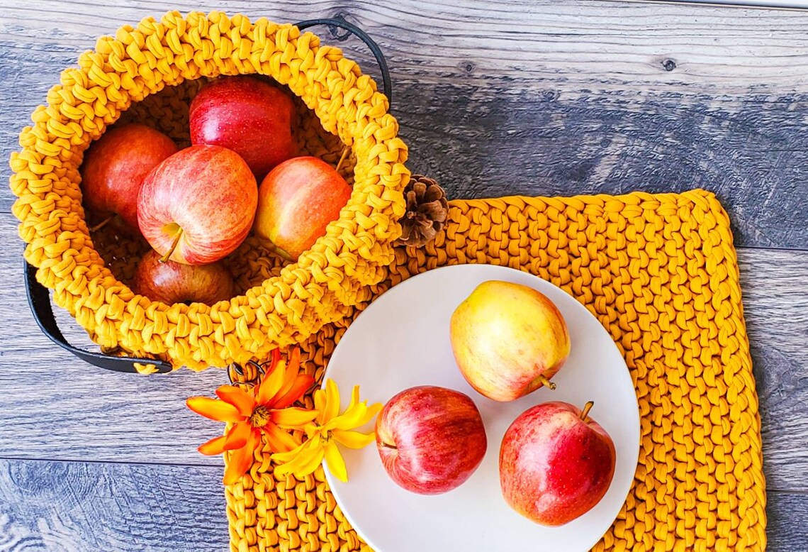 Easy Knit Basket Pattern, Beginner Knitting Placemat Pattern for Fall ...