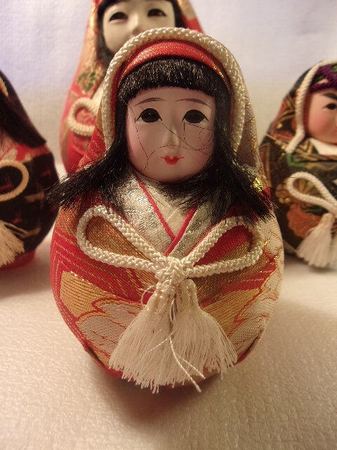 Vintage Lot of 4 Japanese Roly-poly Wedding Dolls Hime Daruma Gofun ...