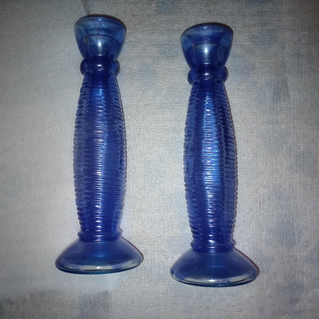 Pair of Glass Italian Bud Vases 9" Blue Vetreria Etrusca Linea Cordoba ...