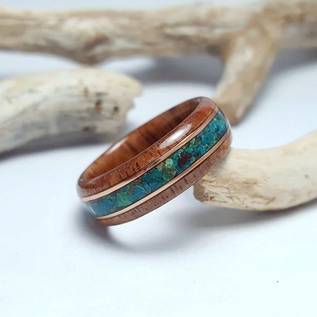Handmade Wood and Stone Wedding Band Grooms Ring Custom Nature-inspired ...