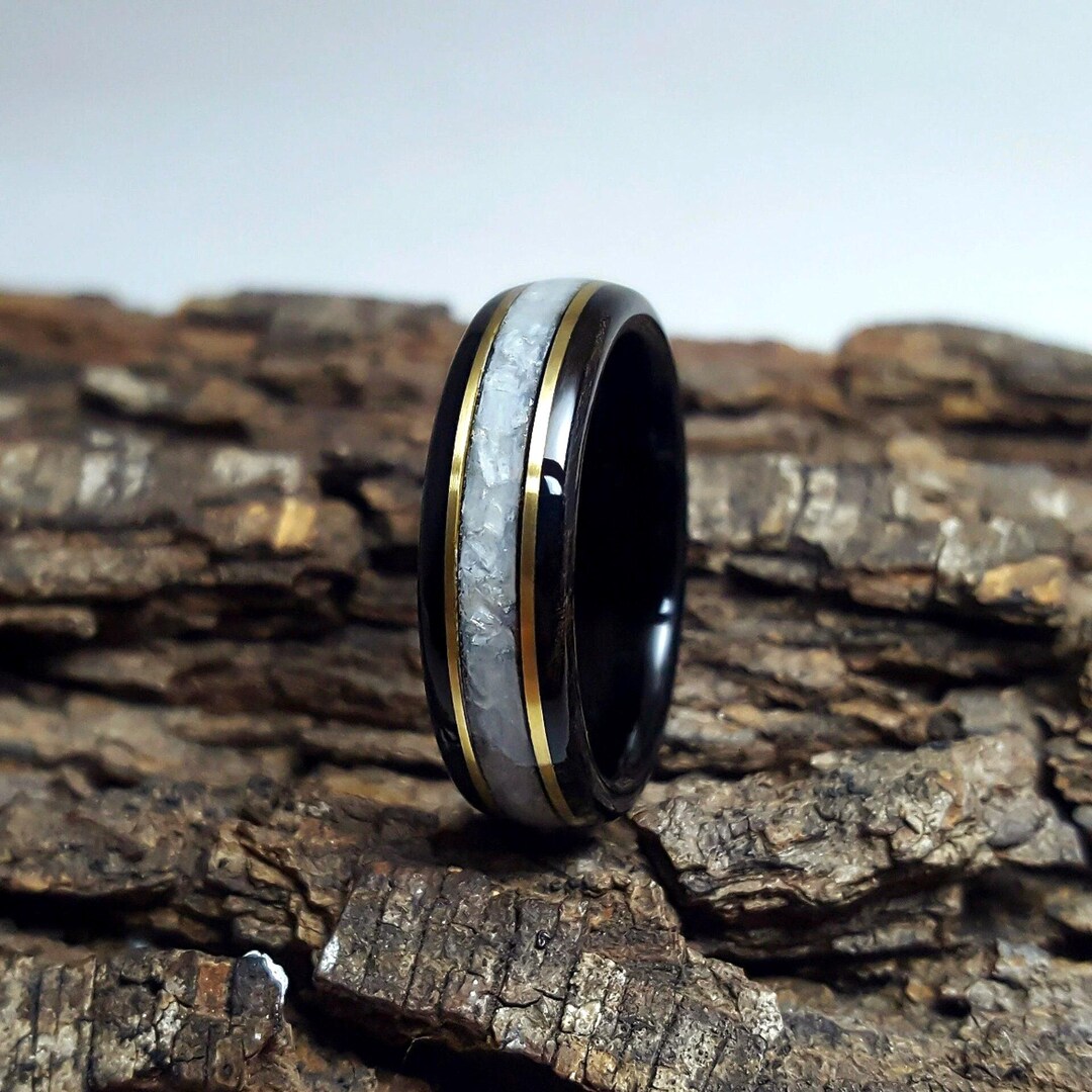 Ebony Wood Moonstone Ring With Brass, Rustic Wedding Band, Nature ...