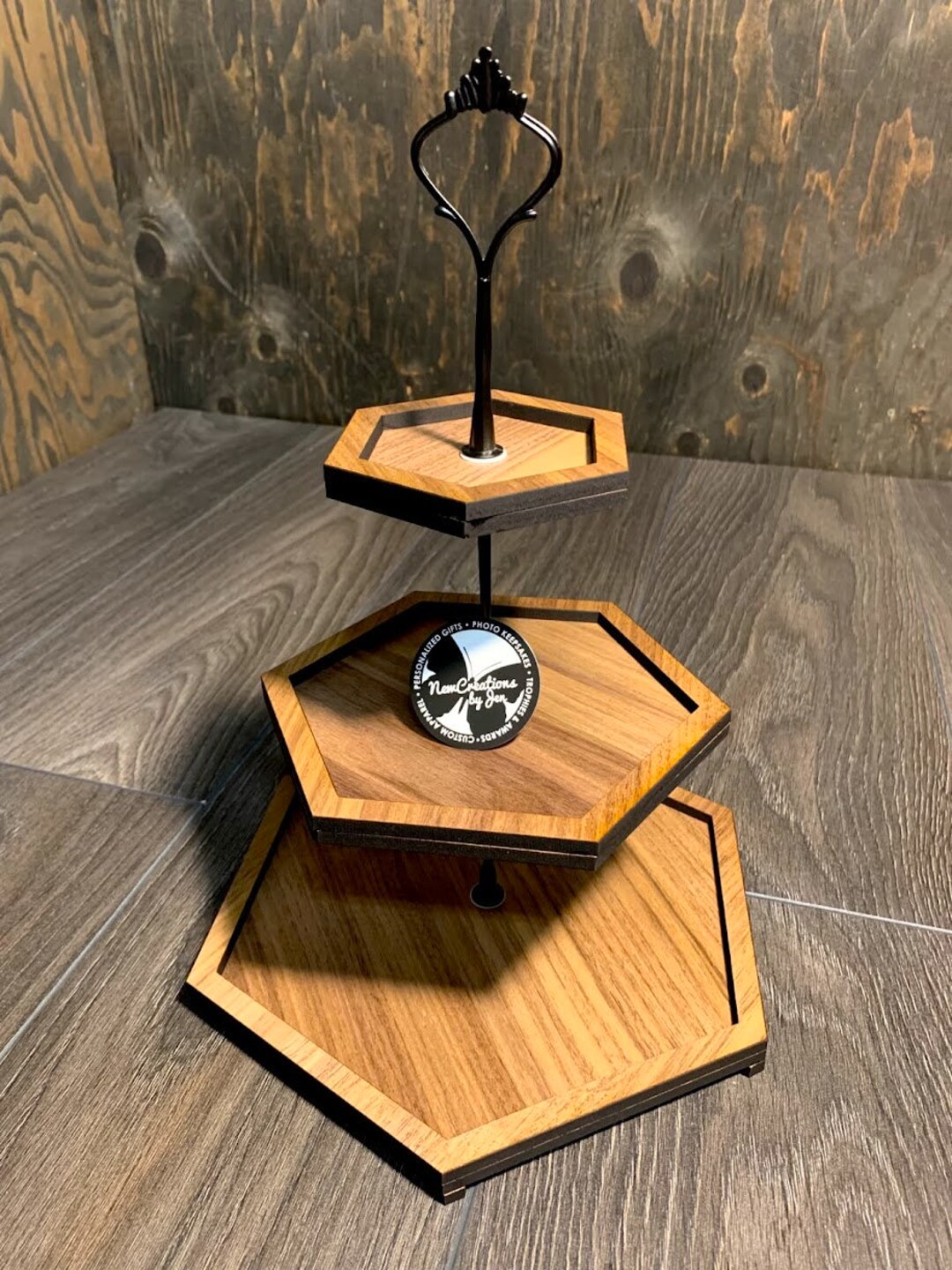 Hexagon Shaped Real Wood Tiered Tray - Customized Wood and Hardware ...