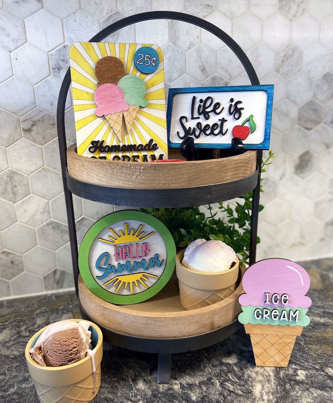DIY Hello Summer - Ice Cream Themed Tiered Tray Decor Kit Bundle ...