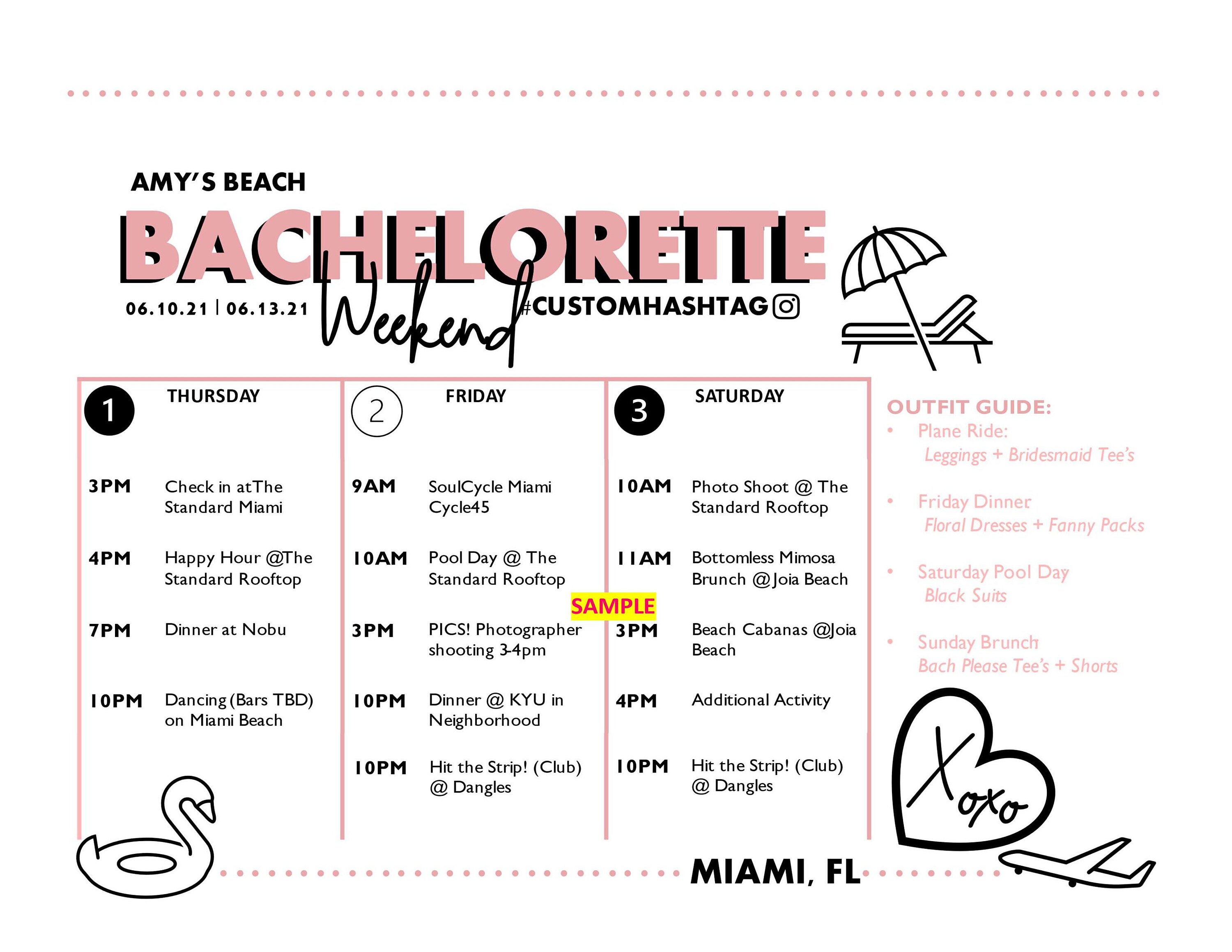 Bachelorette Party Schedule Template