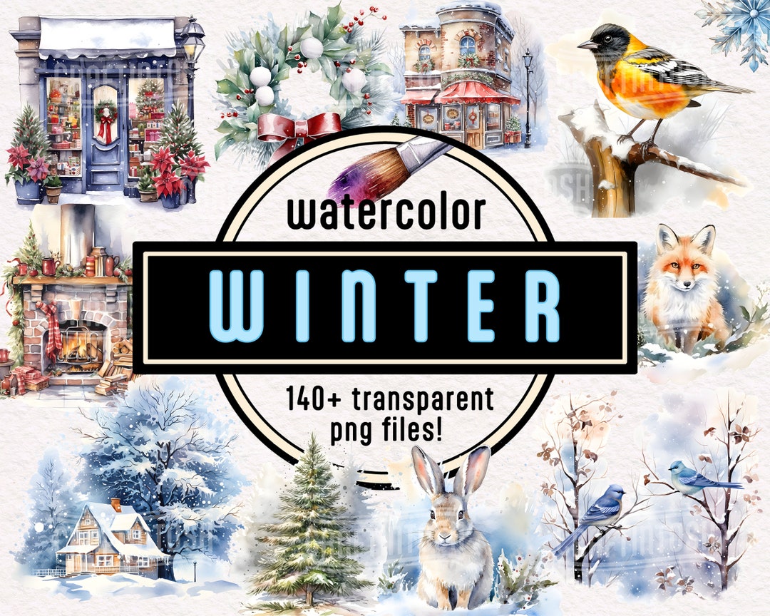 Watercolor Winter Mega Pack 140 PNG Digital Graphics Instant Download ...